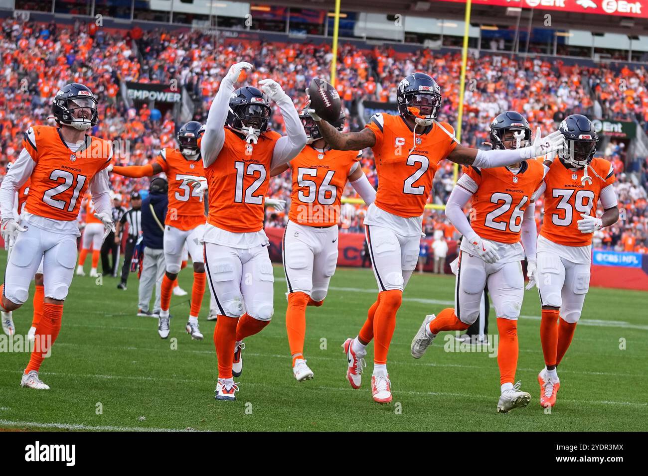 Denver Broncos cornerback Pat Surtain II (2) celebrates an interception ...