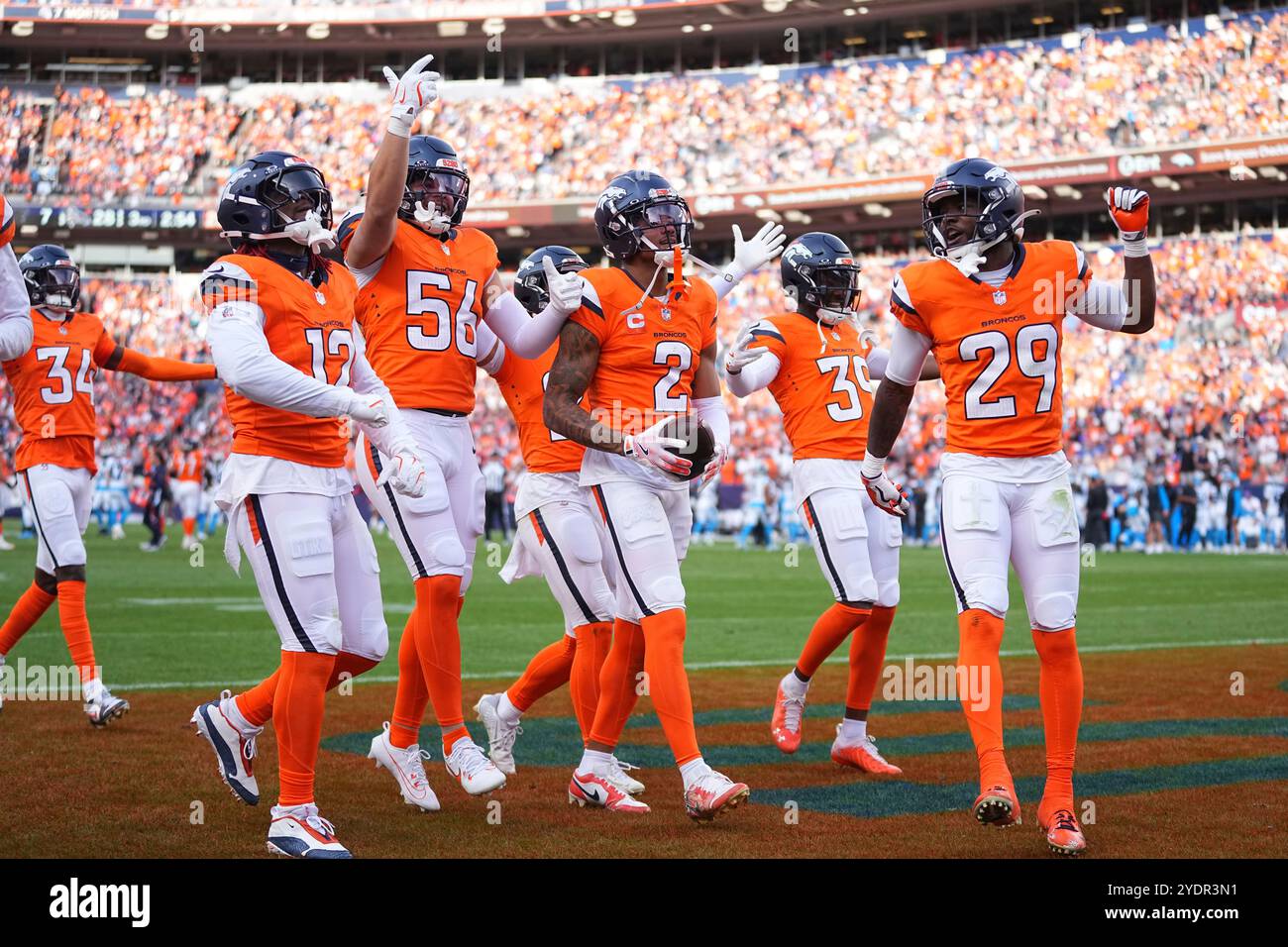 Denver Broncos cornerback Pat Surtain II (2) celebrates an interception ...