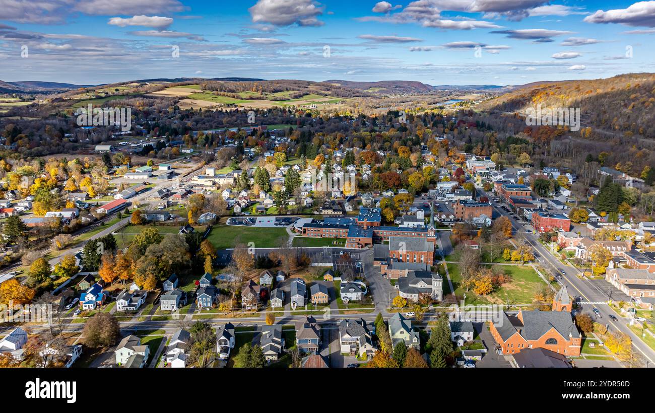 Aerial photo of fall foliage surrounding the Village of Homer, Cortland ...
