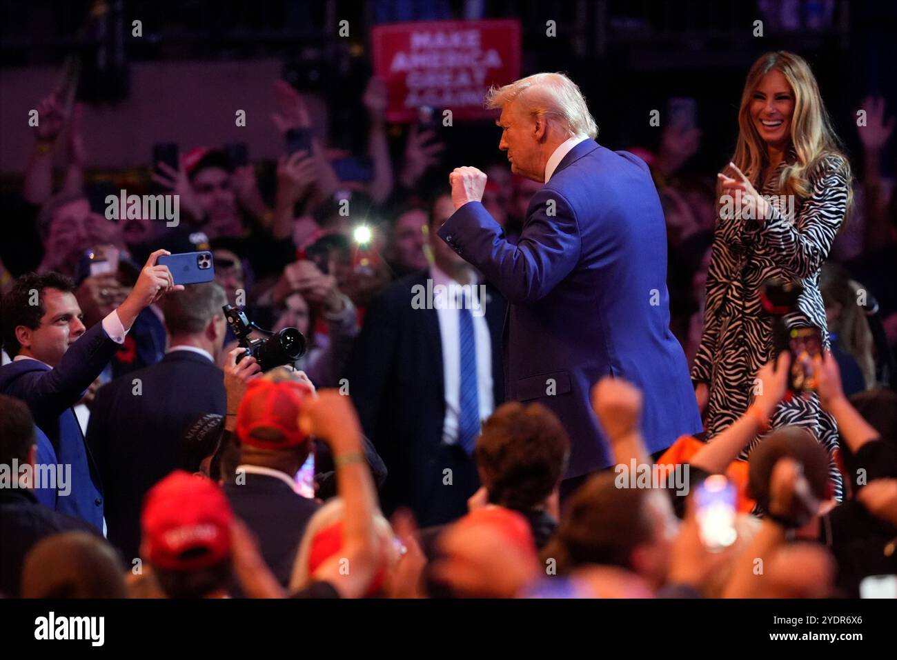 Republican presidential nominee former President Donald Trump dances as ...