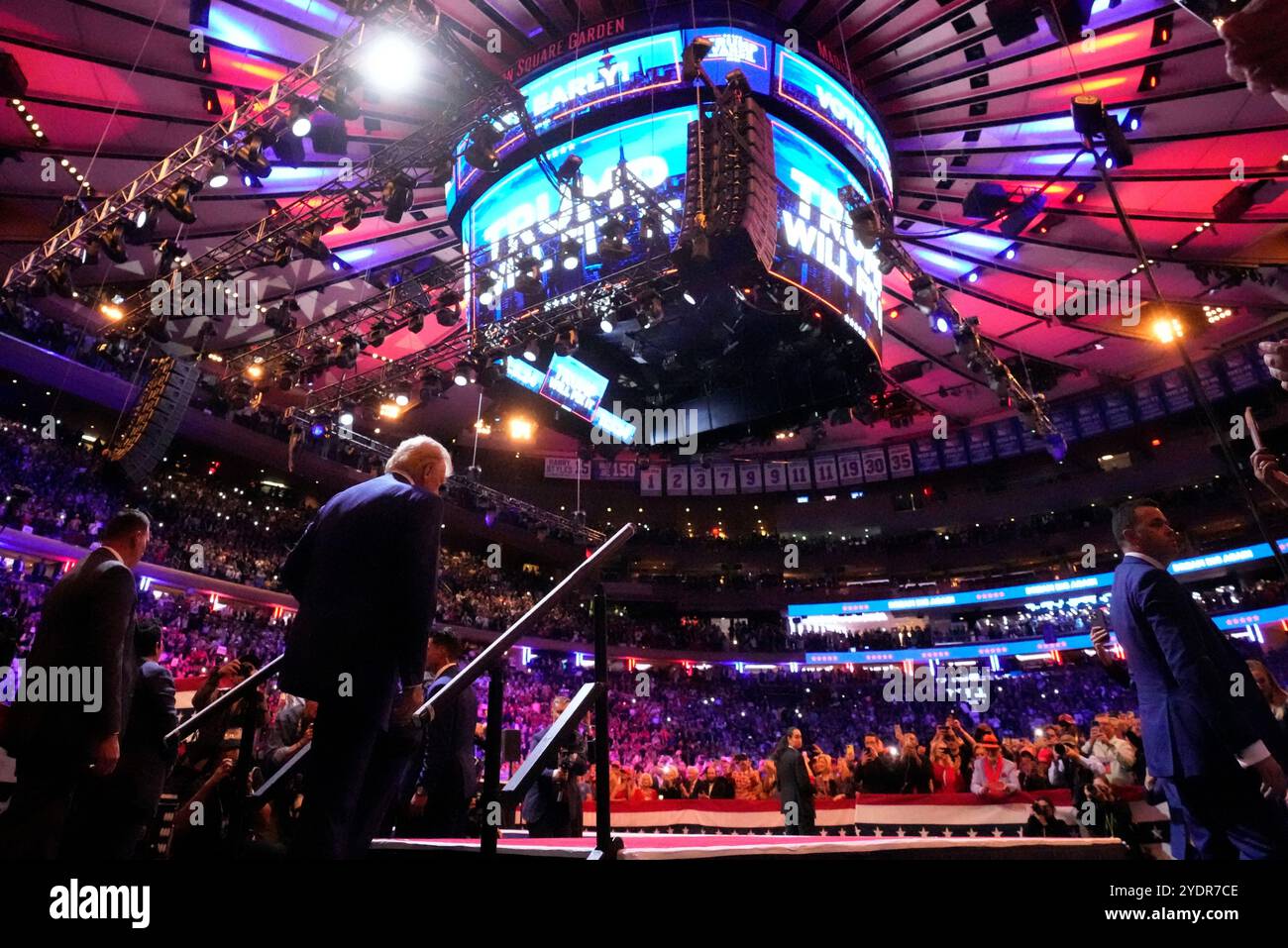Republican presidential nominee former President Donald Trump takes the ...