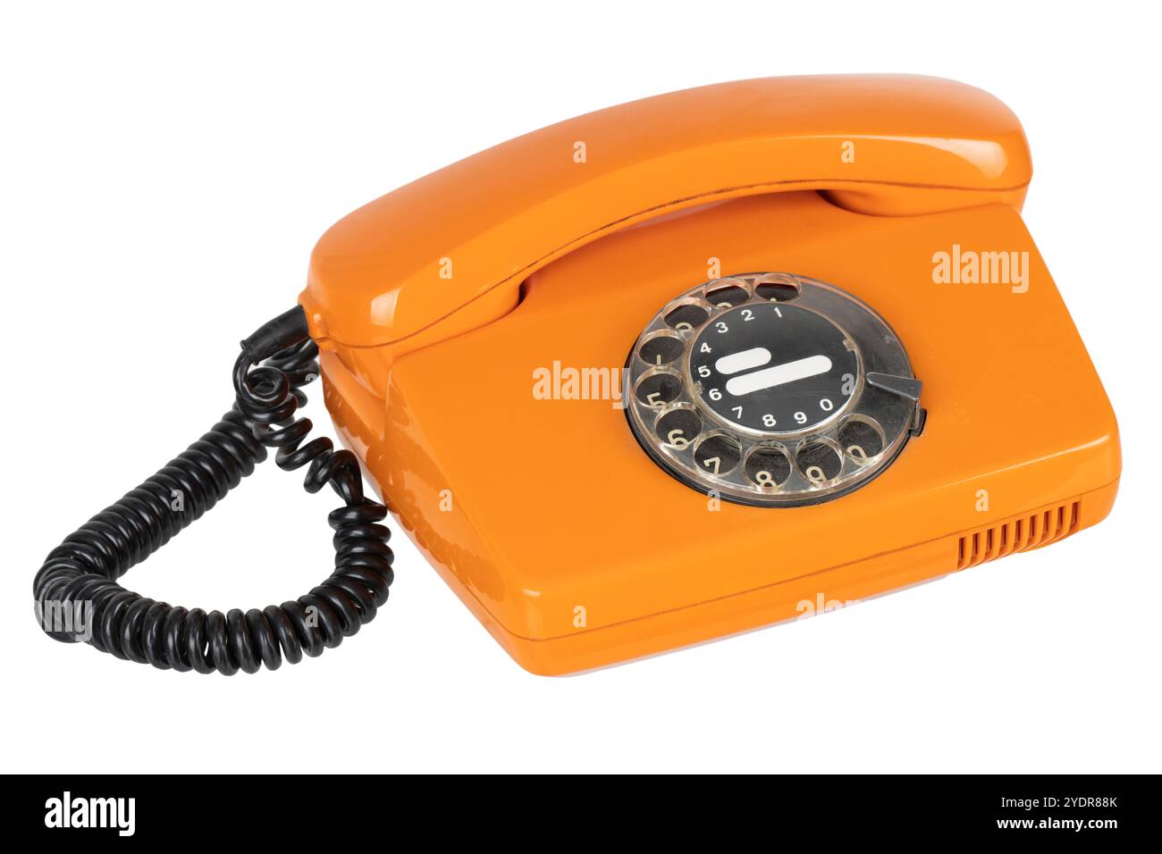 Old vintage orange rotary phone isolated on white background Stock ...