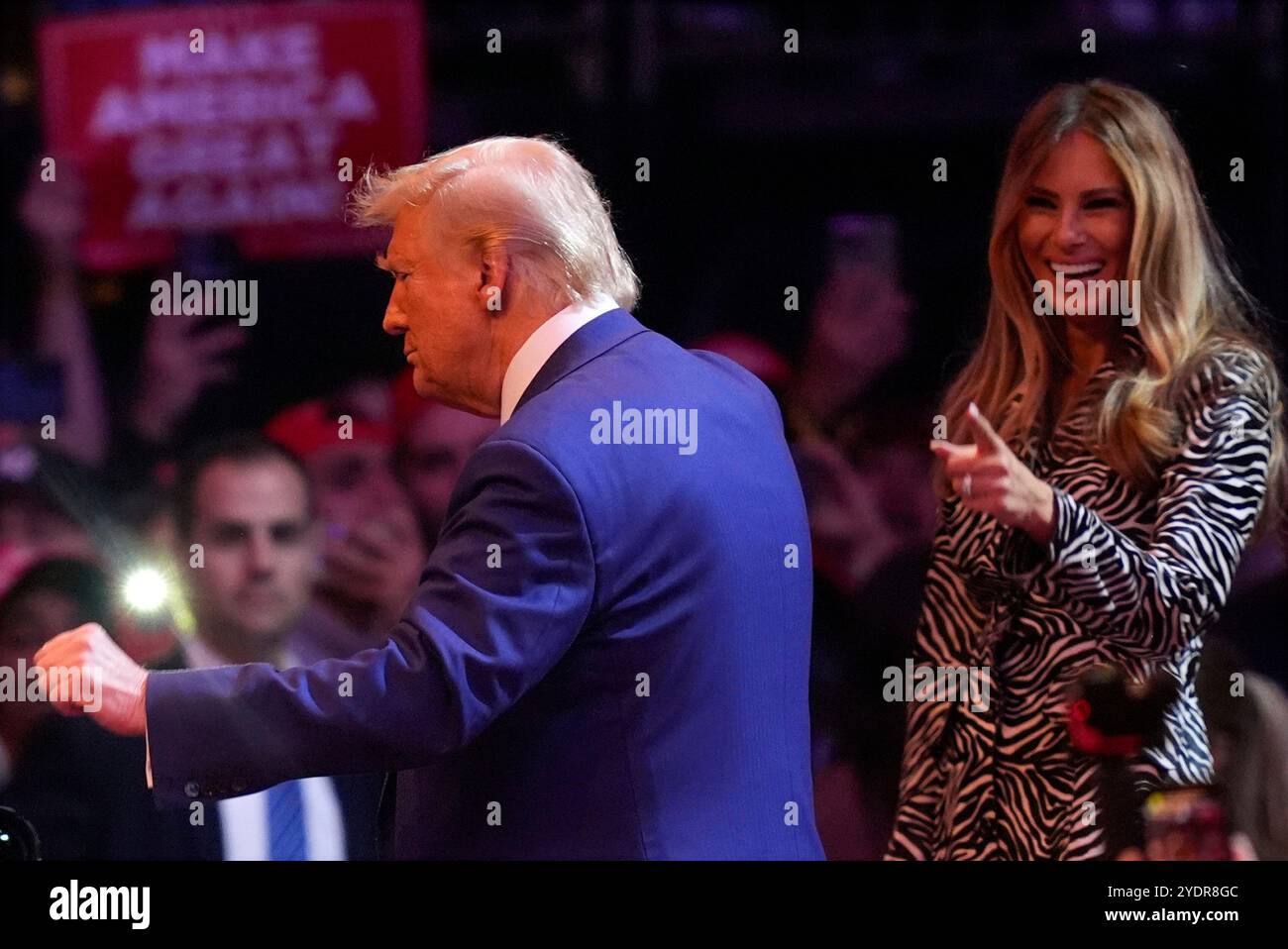 Republican presidential nominee former President Donald Trump dances as ...