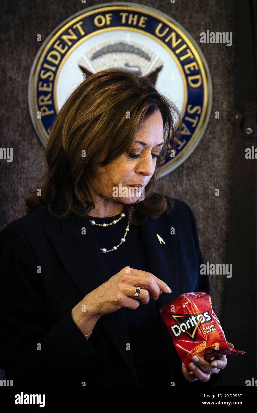 Democratic presidential nominee Vice President Kamala Harris eats ...