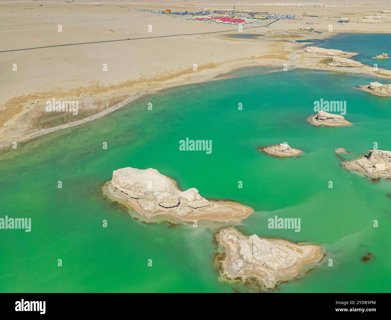 The desert and Water Yadan landform Park, in Qinghai, China, aerial ...