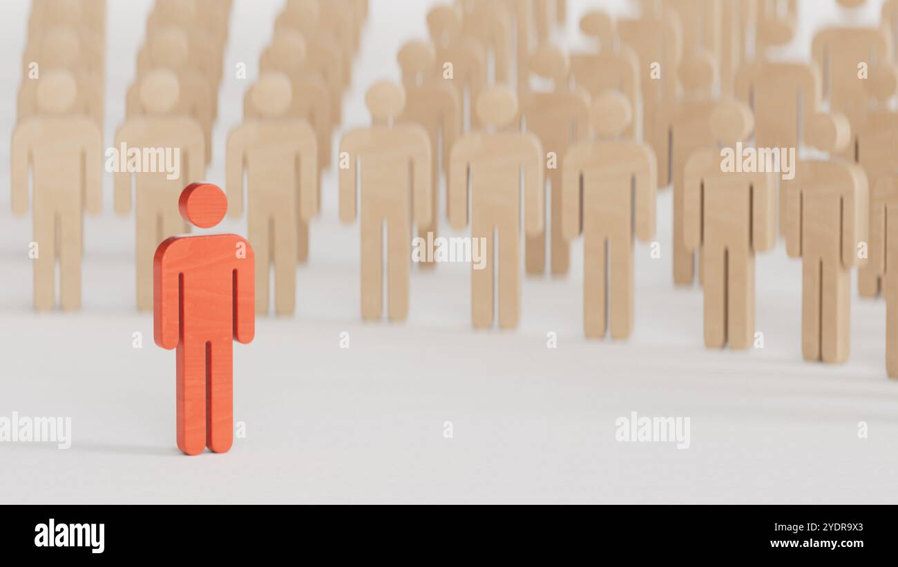 3D illustration of Wooden doll.Boss leader with team crowd.3D rendering ...