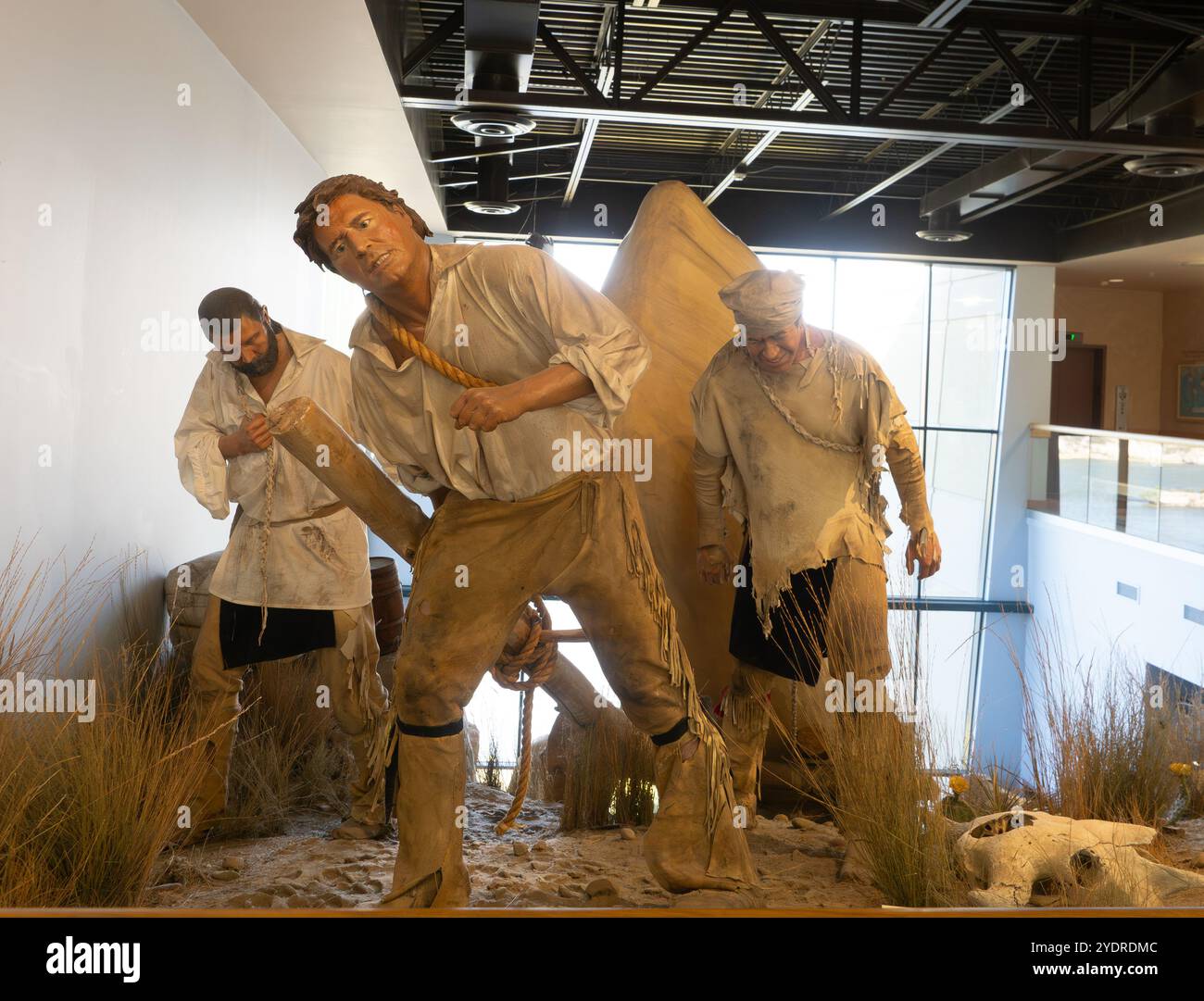 Life-sized replica of the portage of a canoe over the Great Falls of ...