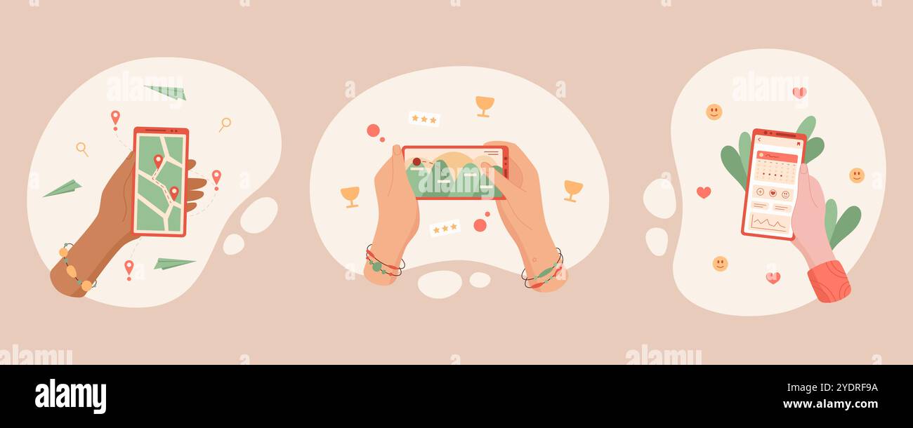 Smartphone App Navigation Cartoon Set Stock Vector Image & Art - Alamy