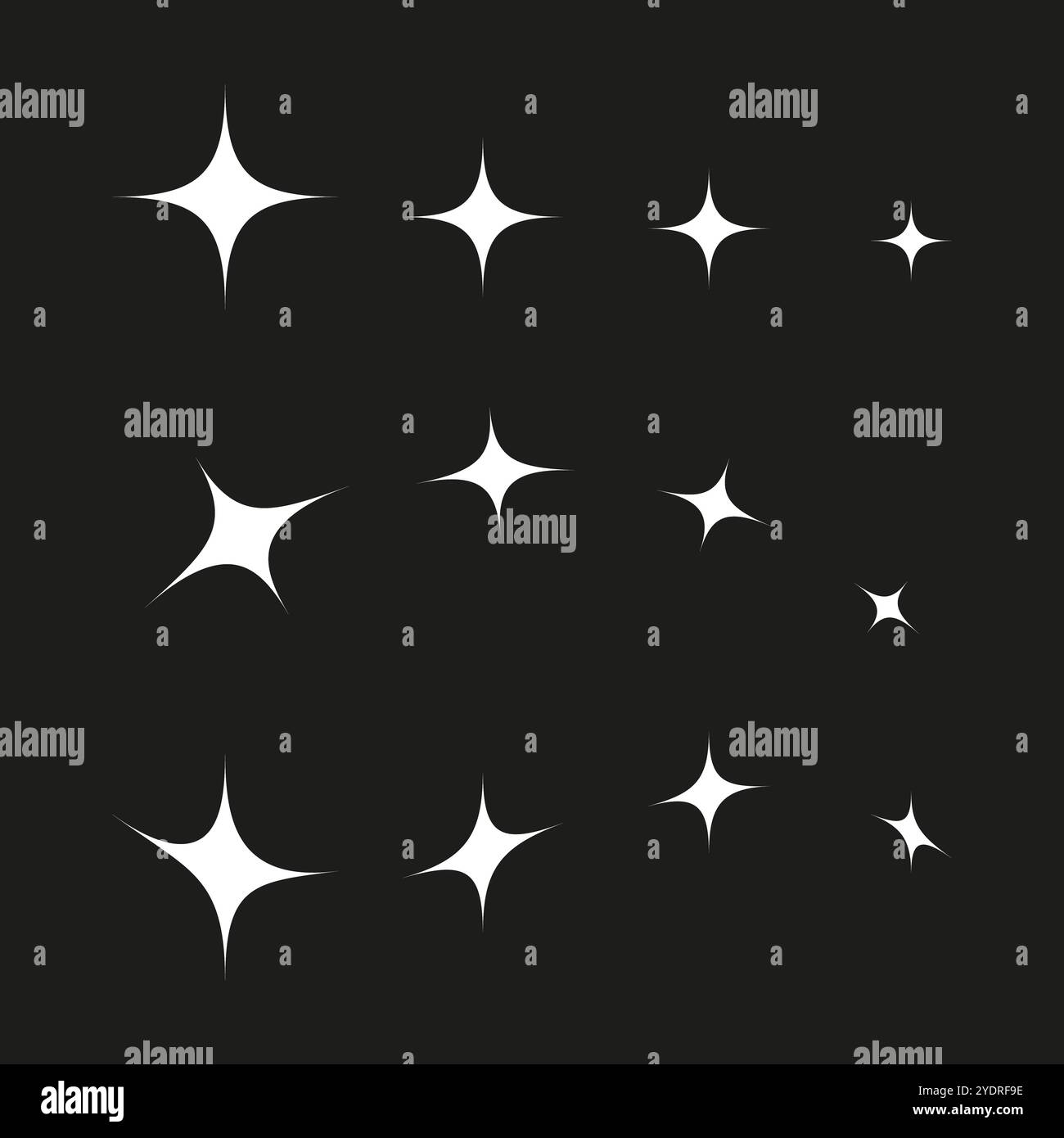 White stars pattern. Bright star shapes. Black night background. Vector ...