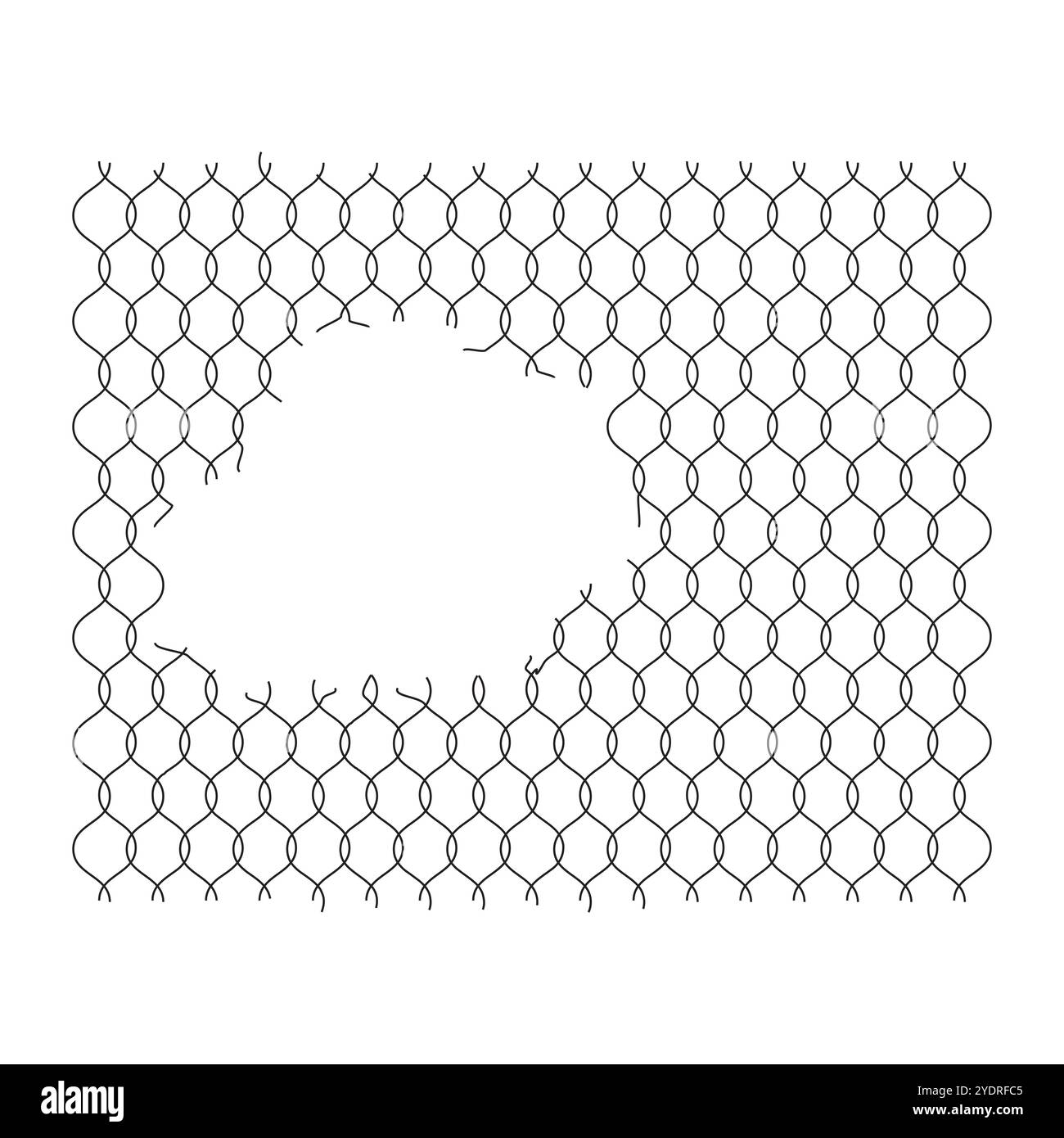 Broken chainlink fence. Escape route concept. Fence hole illustration ...