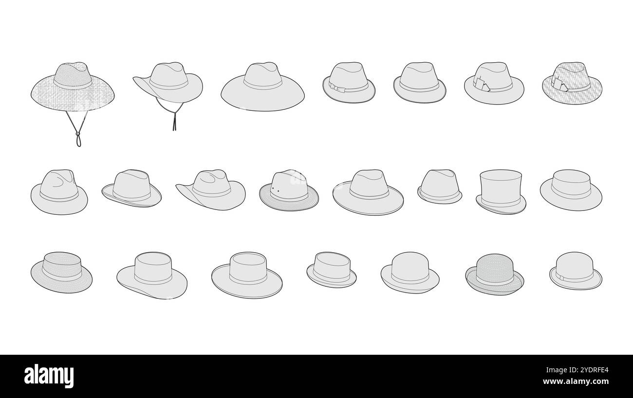 Set of Hipster Vintage Hats - Crafted Straw Fedora Boater, Panama Homburg Derby, Safari Gambler ...