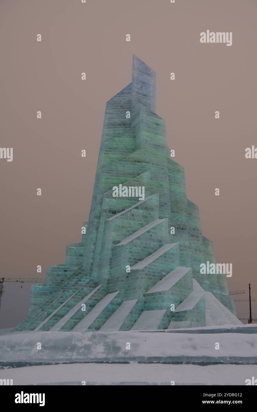 January 1, 2022, HARBIN, CHINA. Ice building in close up during the ...