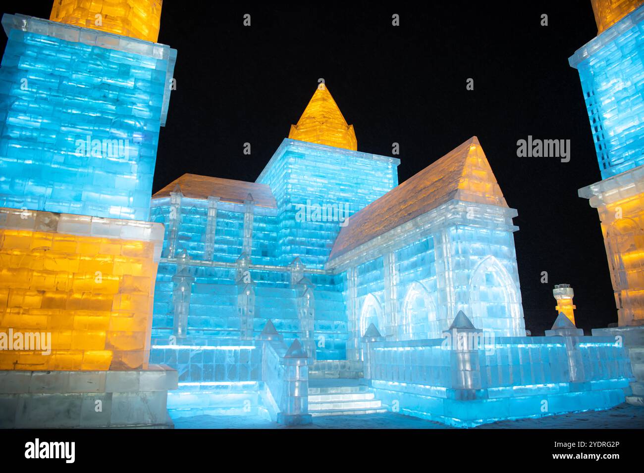 January 1, 2022, HARBIN, CHINA. Night scene in Harbin International Ice ...