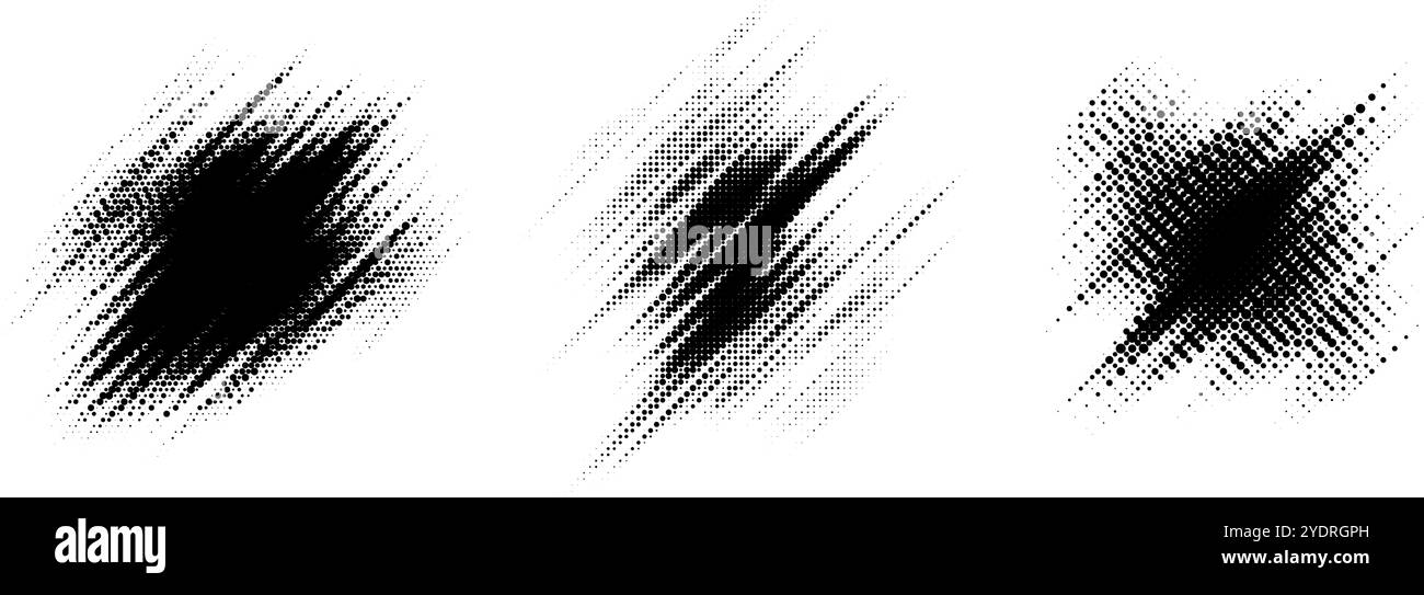 Glitch halftone element set. Dotted texture diagonal form collection ...