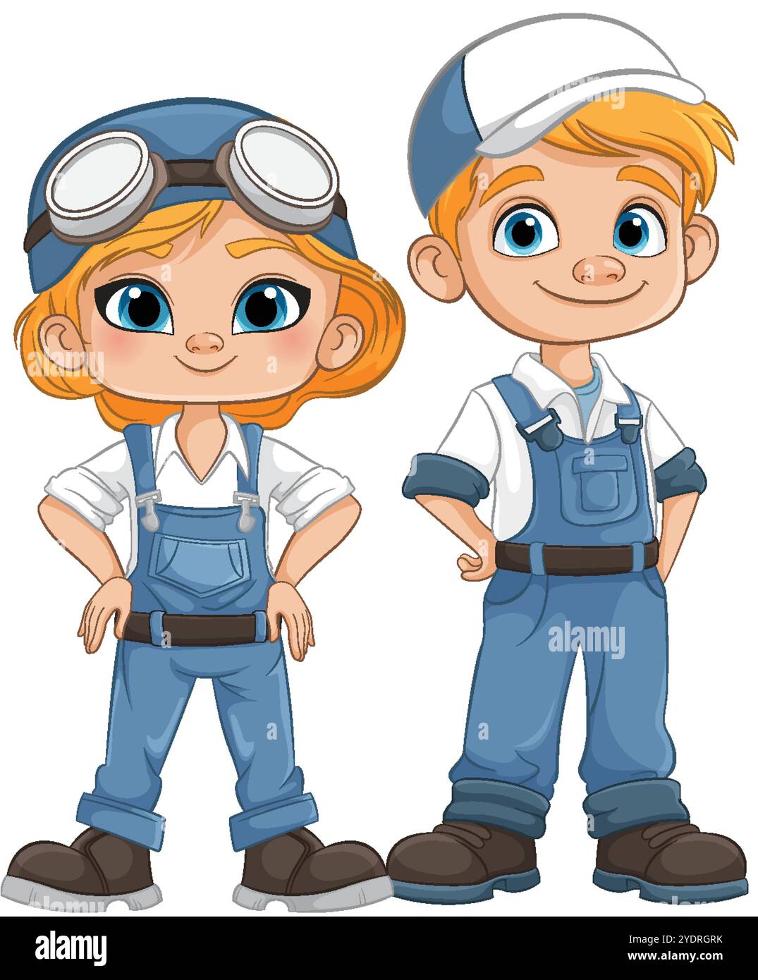 Two kids in blue overalls smiling Stock Vector Image & Art - Alamy