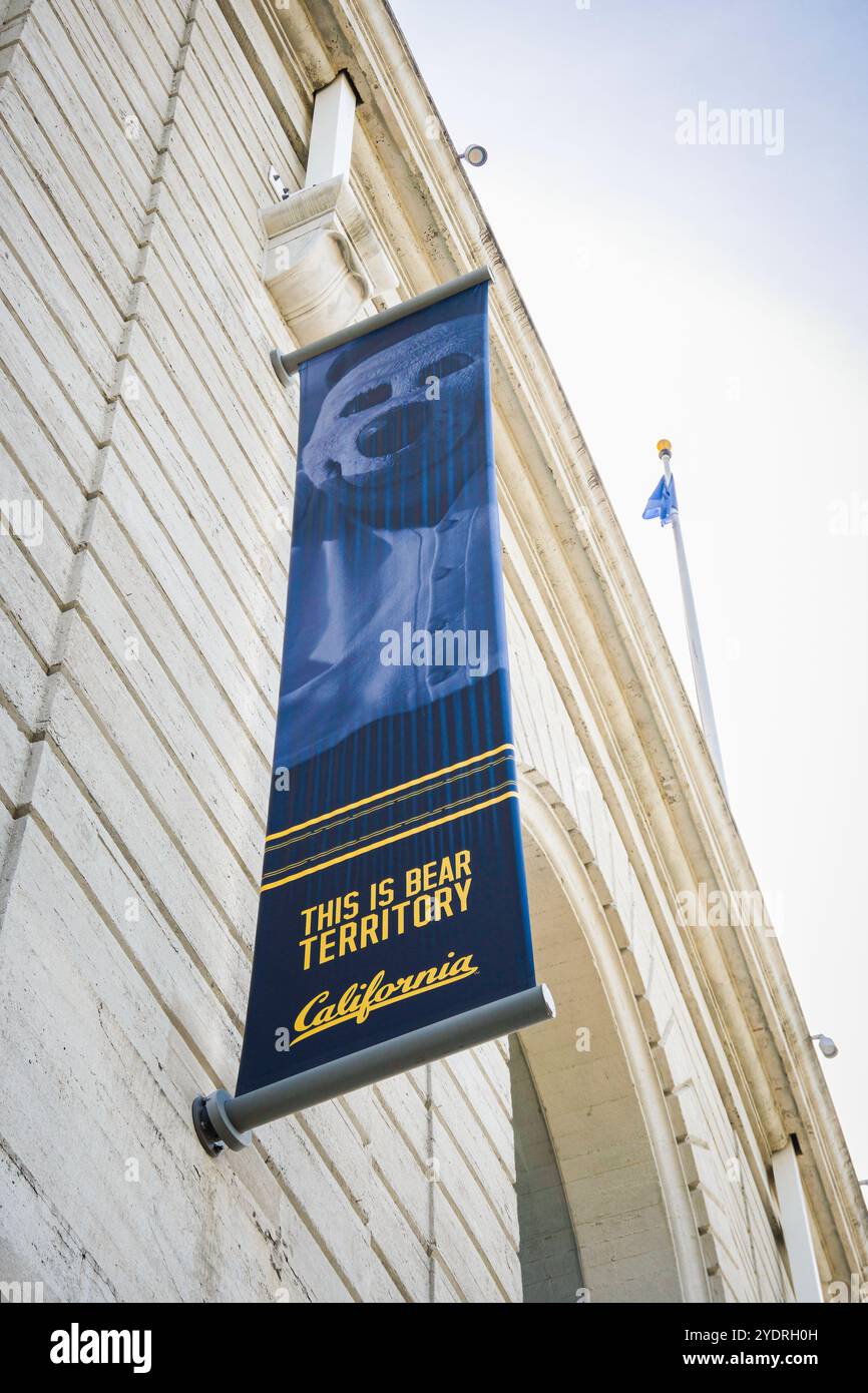 Looking up at "This is Bear Territory" Cal Football sign on the side of ...