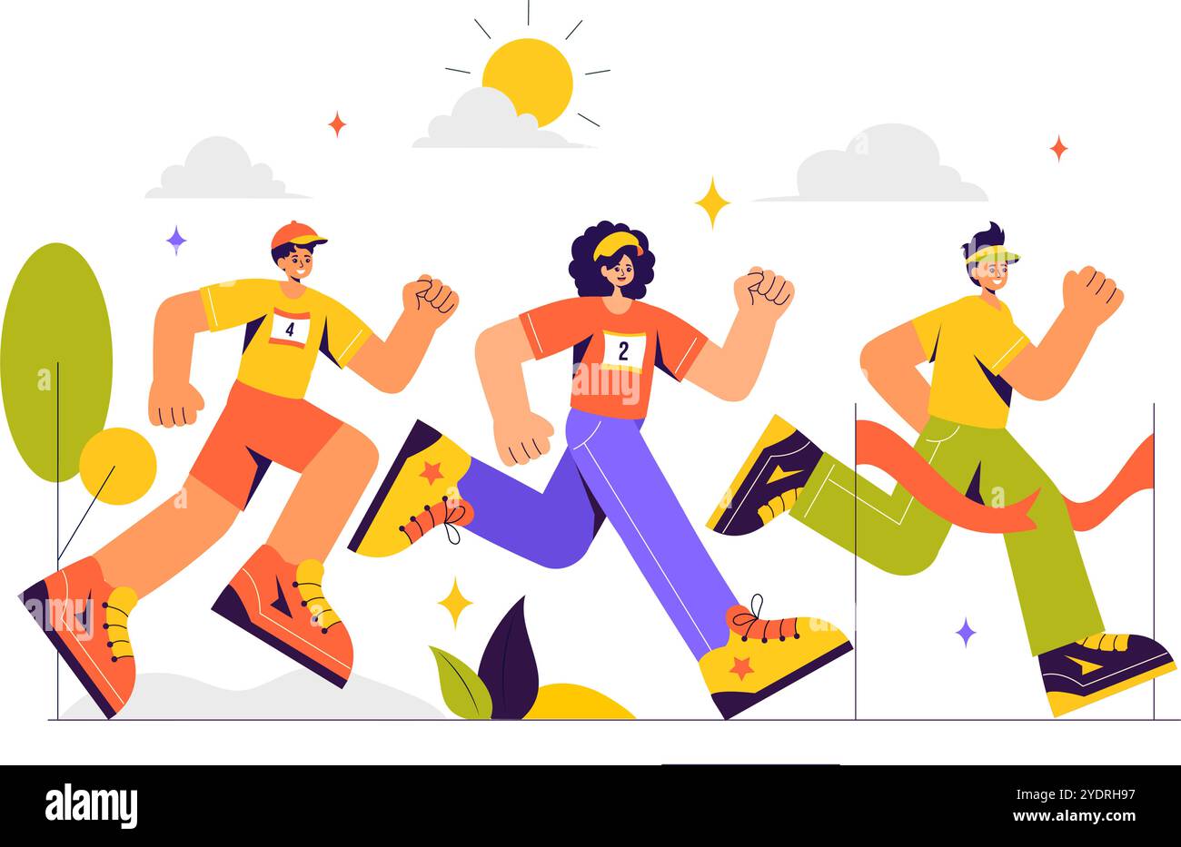 Marathon Race Vector Illustration featuring People Running and Jogging ...