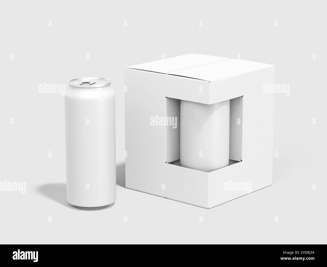 White Blank Box Drinks Can Mockup 3D Render Stock Photo - Alamy