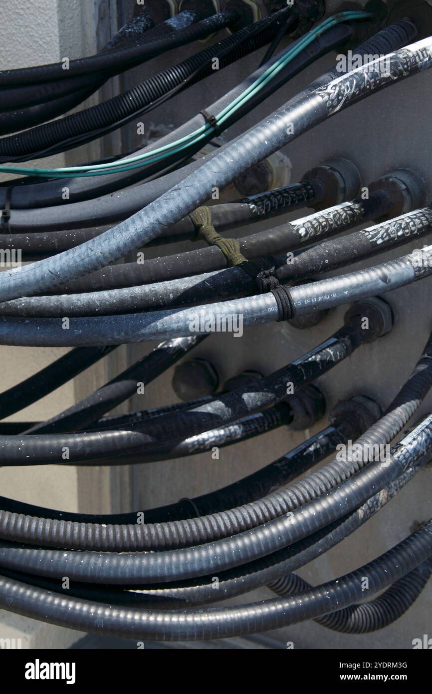 Bundles of power transmission lines Stock Photo - Alamy