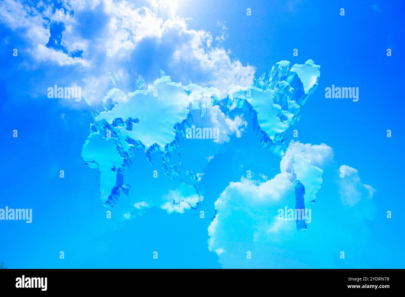 Blue sky and world map Stock Photo - Alamy