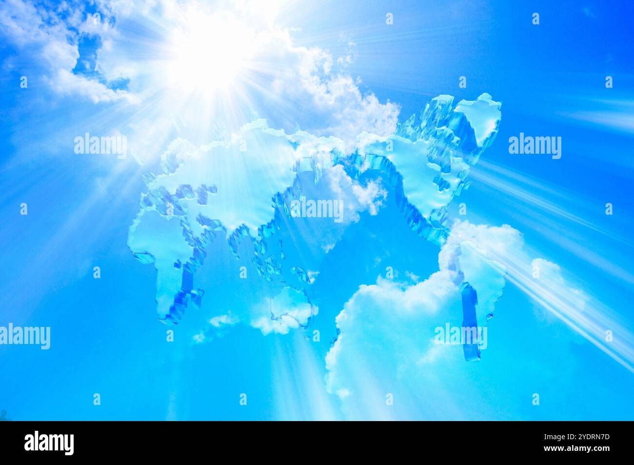 Blue sky and world map Stock Photo - Alamy