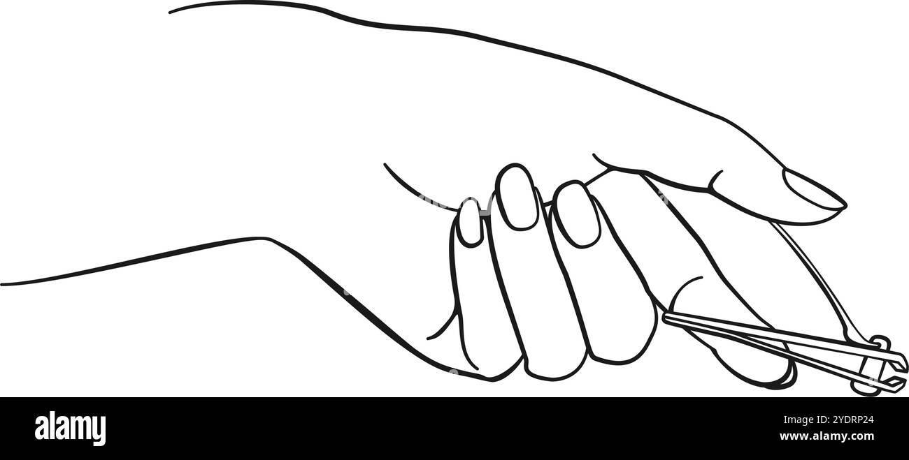 Outline of a well manicured hand holding nail clippers to trim nails ...