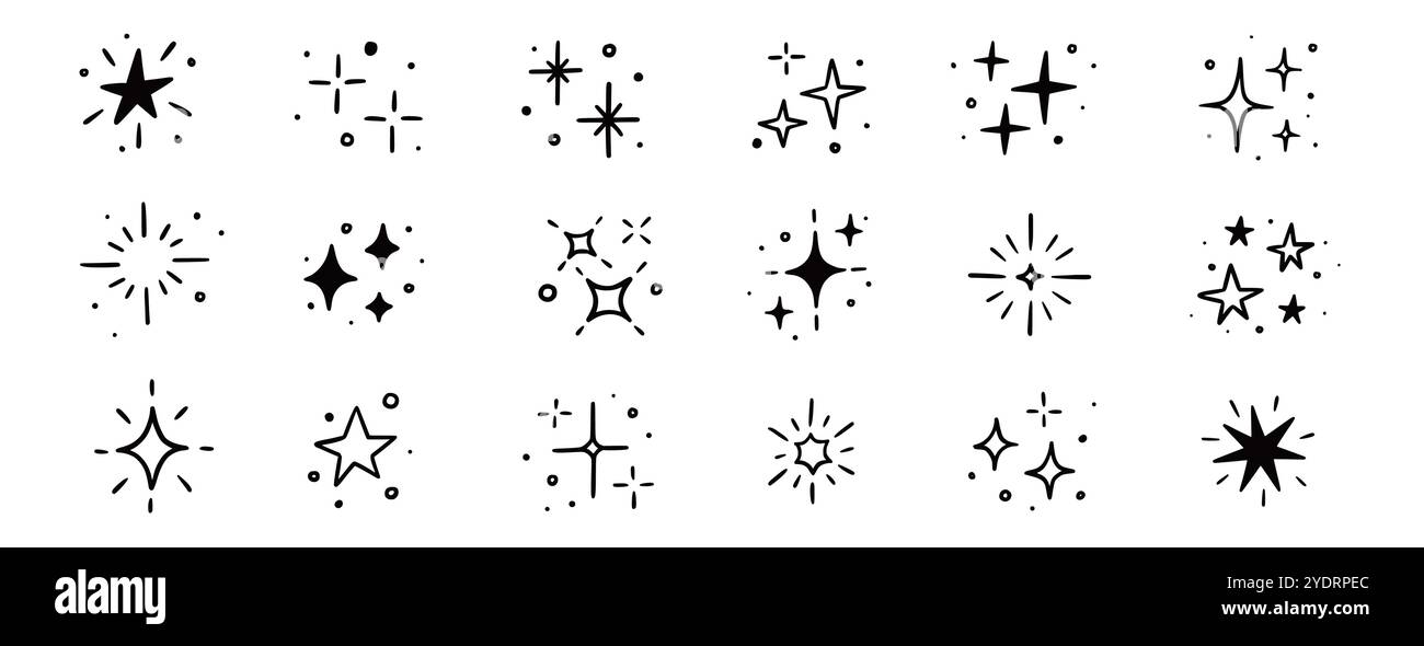 Twinkle star vector spark element icon. Star twinkle glitter spark hand drawn shine icon set ...