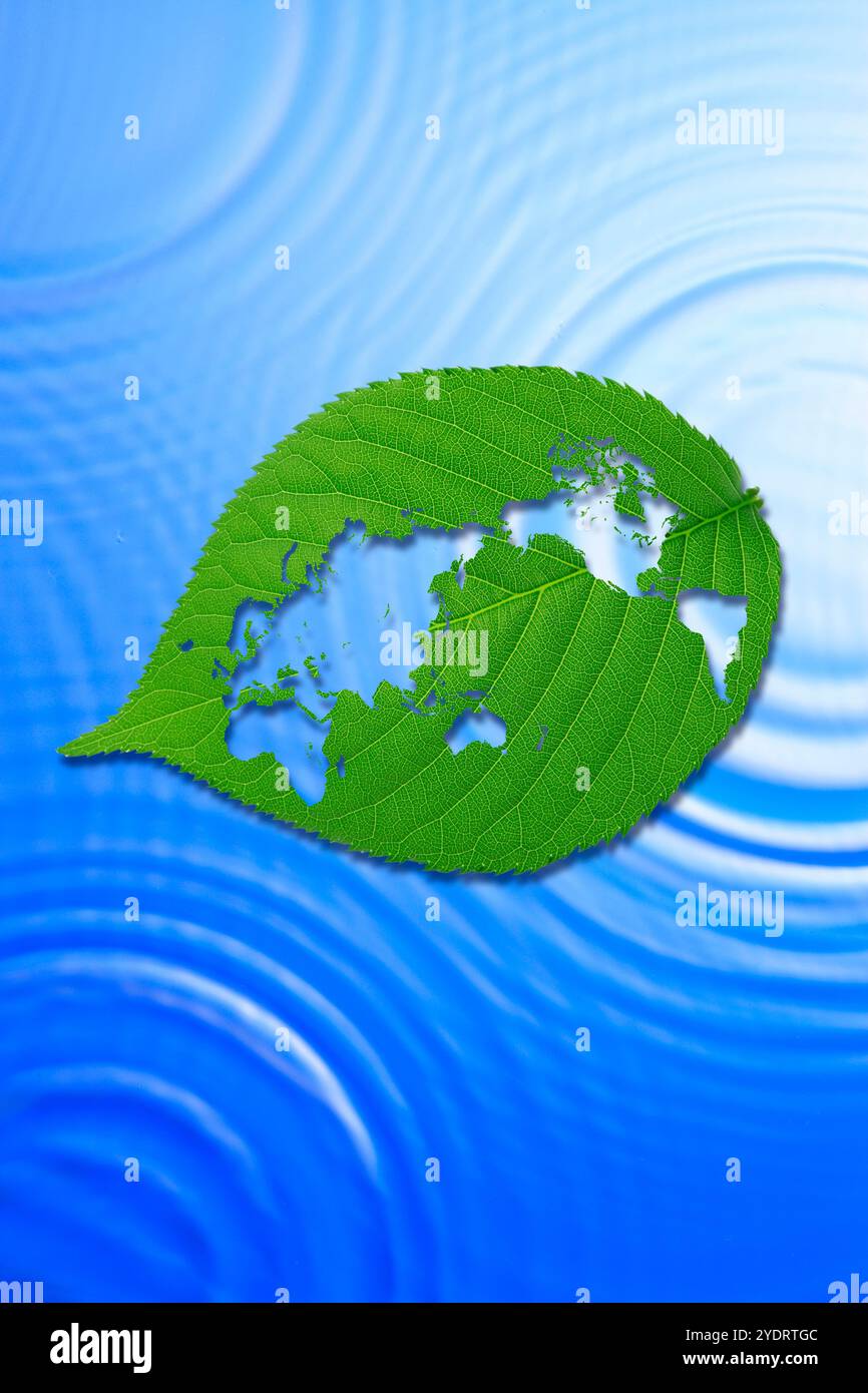 Leaf, map and ripple Stock Photo - Alamy