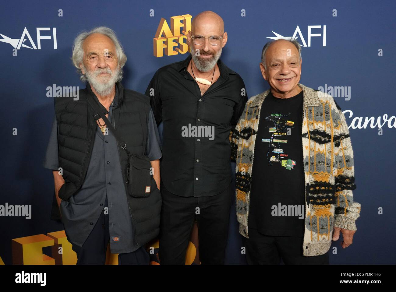 Cheech Marin, from left, Tommy Chong and David Bushell pose for a photo ...