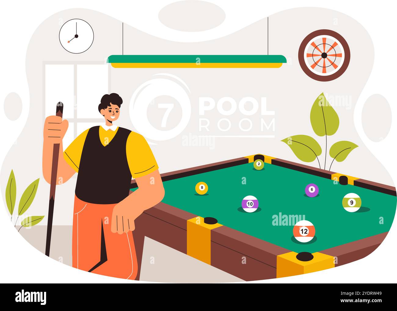 Billiards Game Vector Illustration featuring a Player in a Pool Room ...