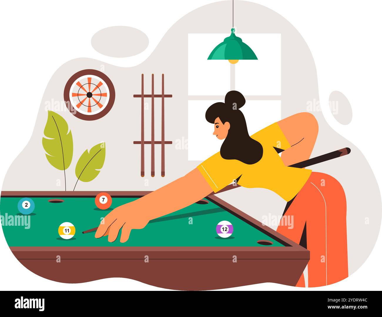 Billiards Game Vector Illustration featuring a Player in a Pool Room ...