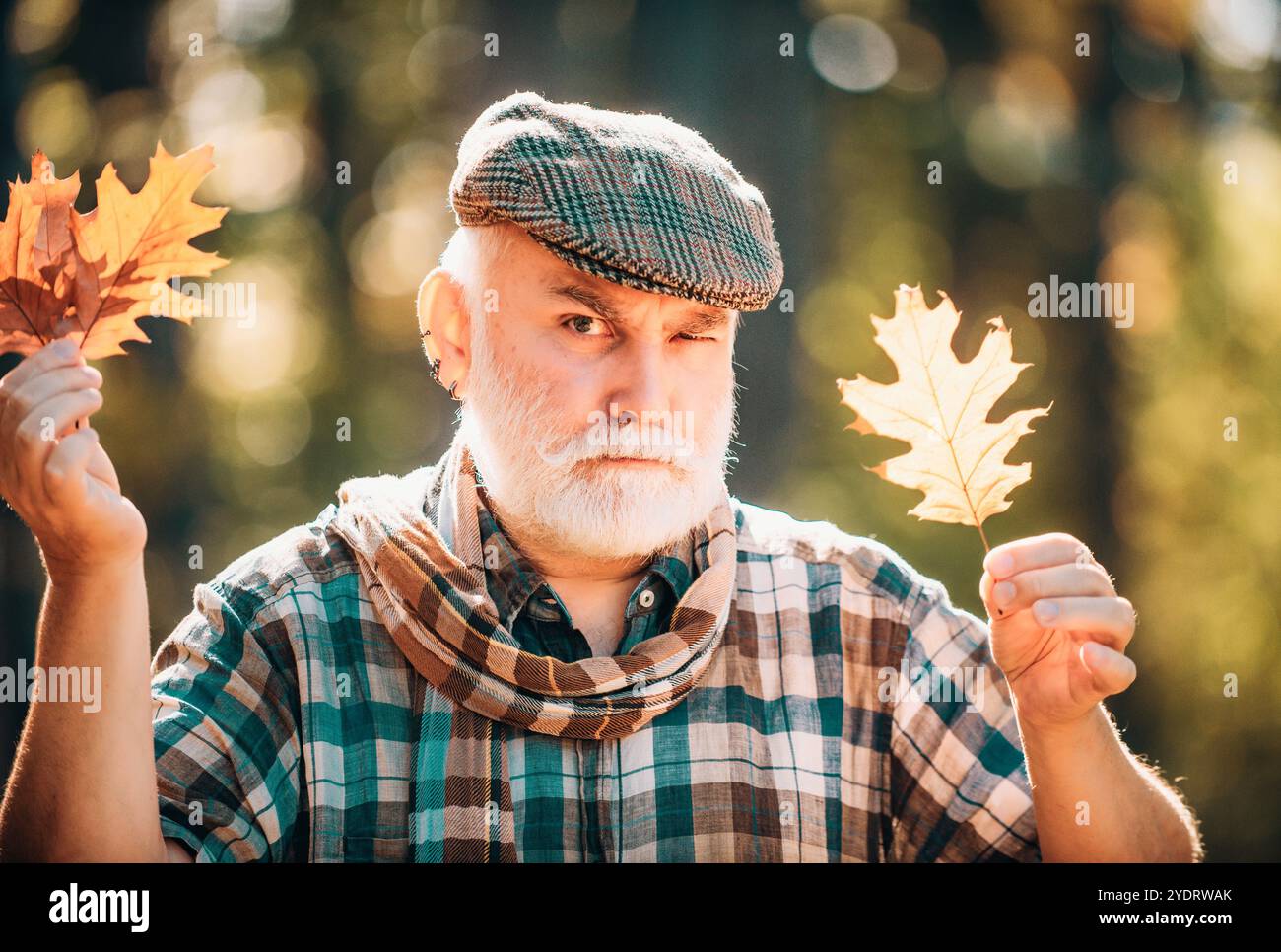 Golden age grandfather. Portrait of a senior autumn man outdoors ...