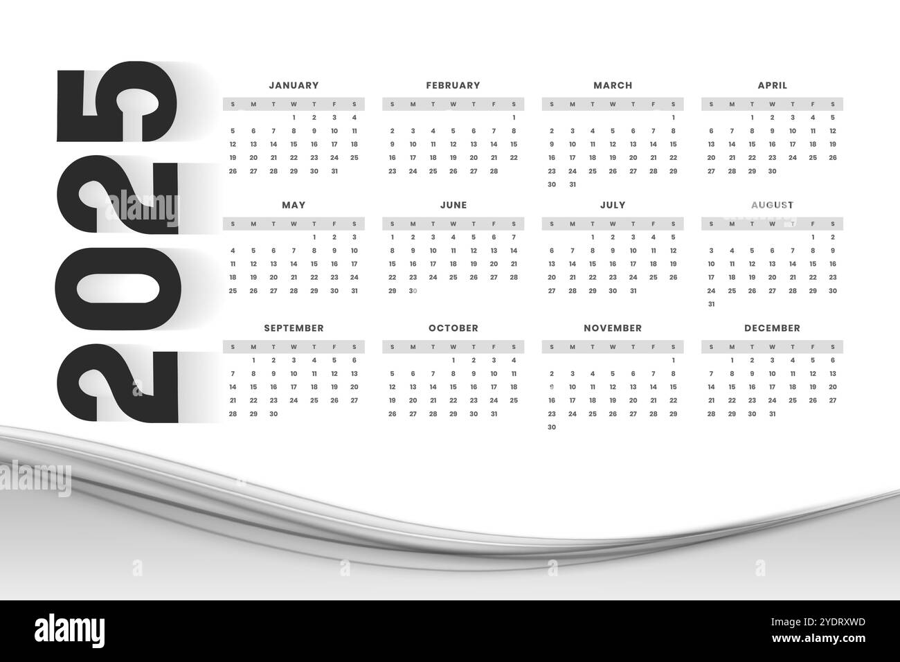 simple 2025 event planner calendar template in wavy style vector Stock ...
