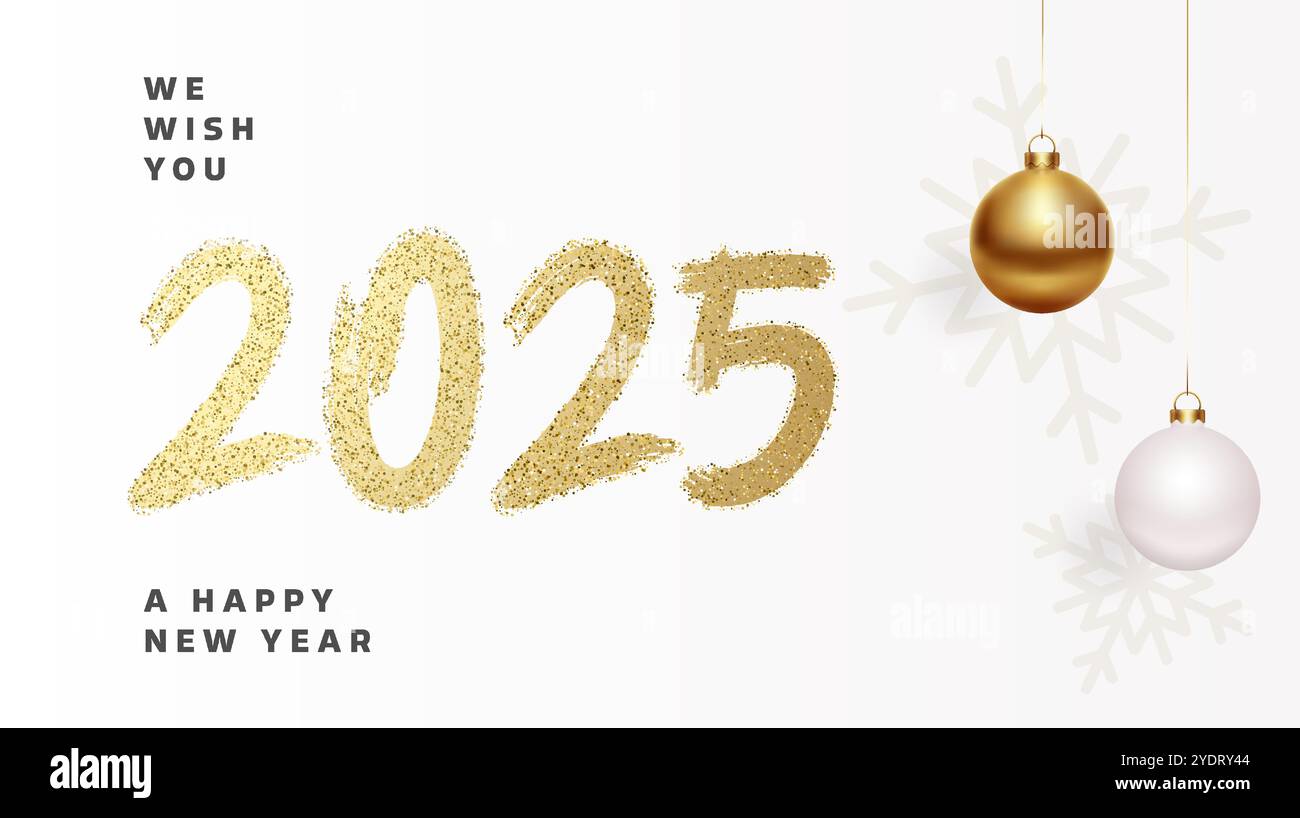 We Wish you a Happy New Year 2025 background. Golden glitter brush ...