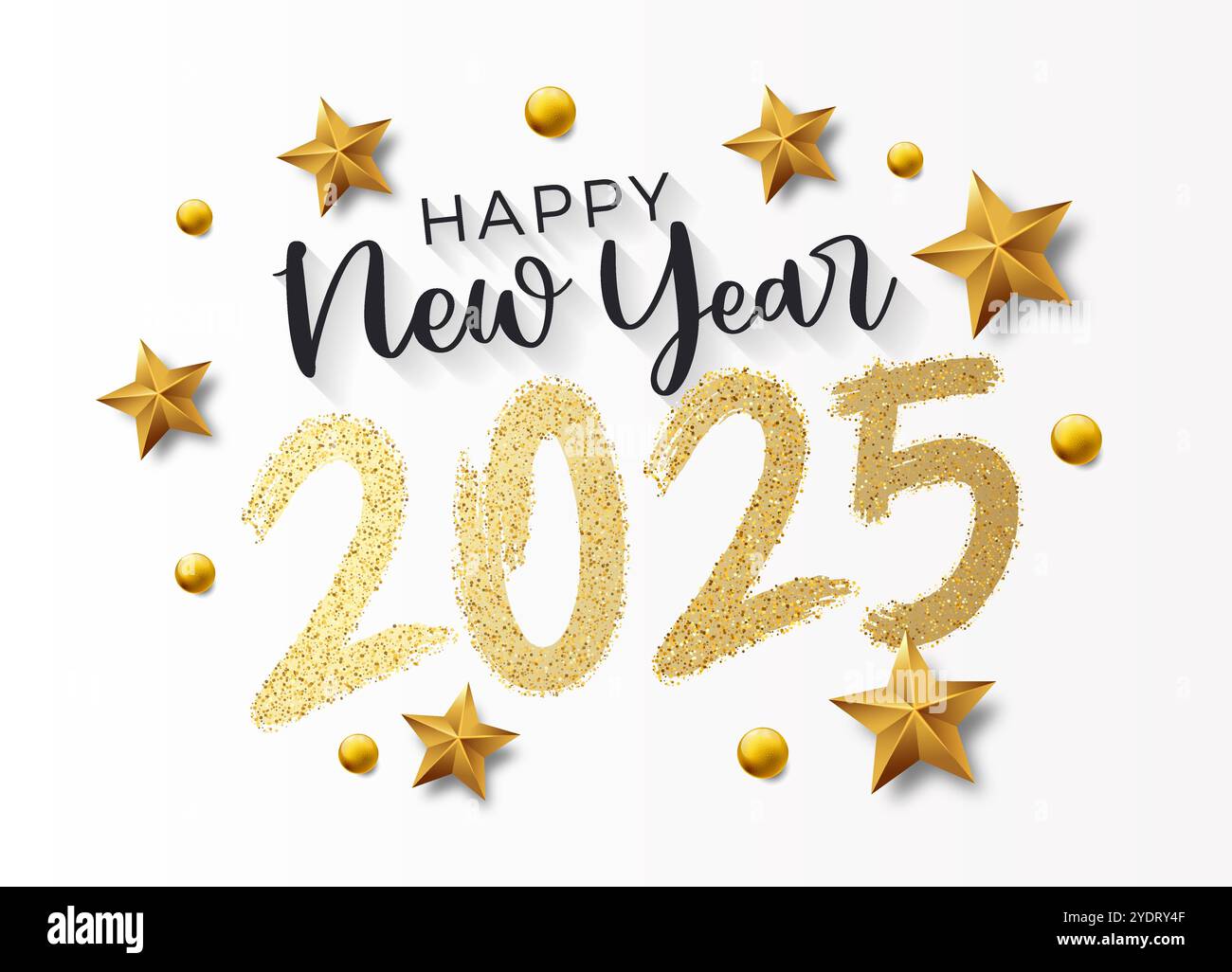 Happy New Year brush golden glitter painted 2025. Vector illustration ...