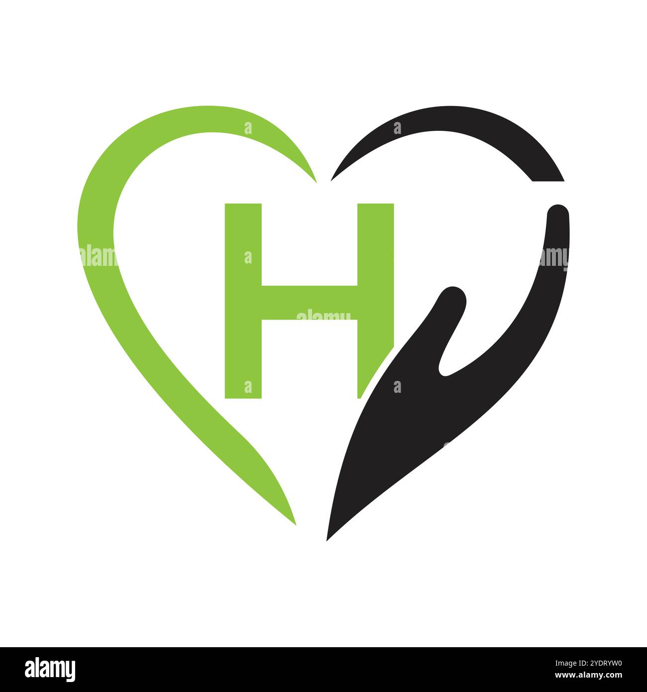 Letter H Charity Logo Design Concept With Hand and Heart Symbol Vector ...