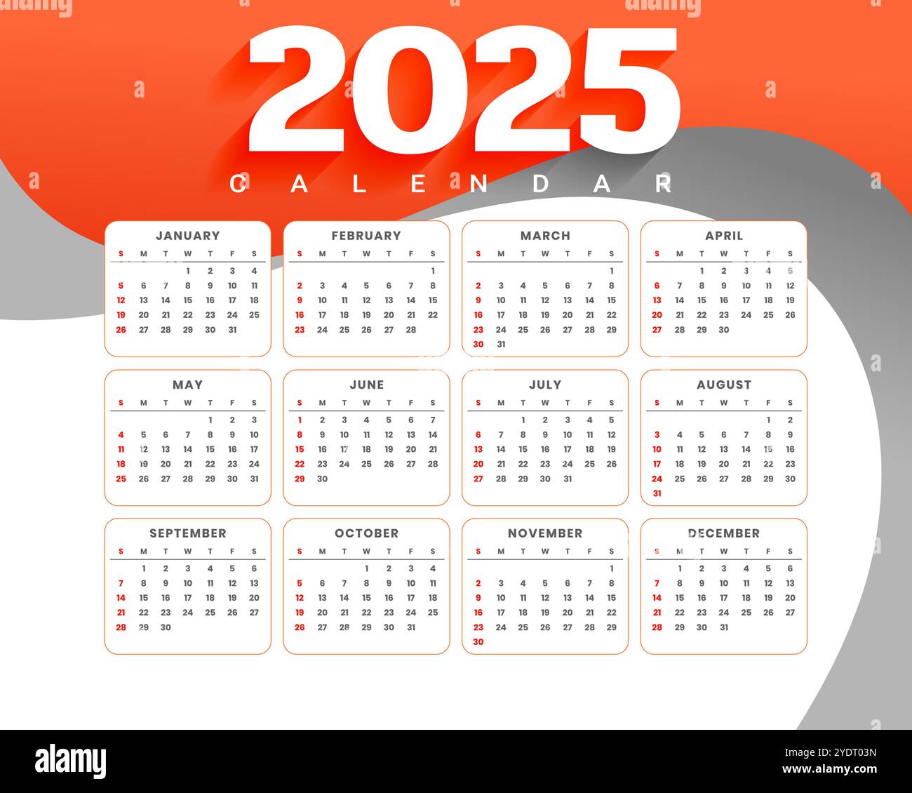 modern new year 2025 calendar template a printable design vector Stock ...
