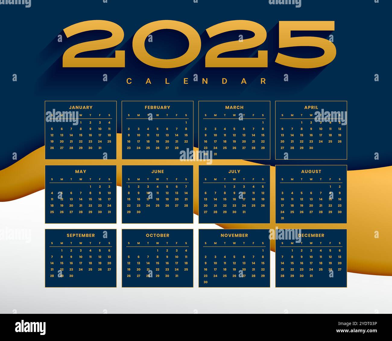 2025 annual calendar blue template office stationery vector Stock ...