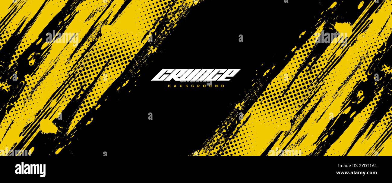 Abstract Black and Yellow Dirty Grunge Background with Halftone Effect. Sports Background with ...