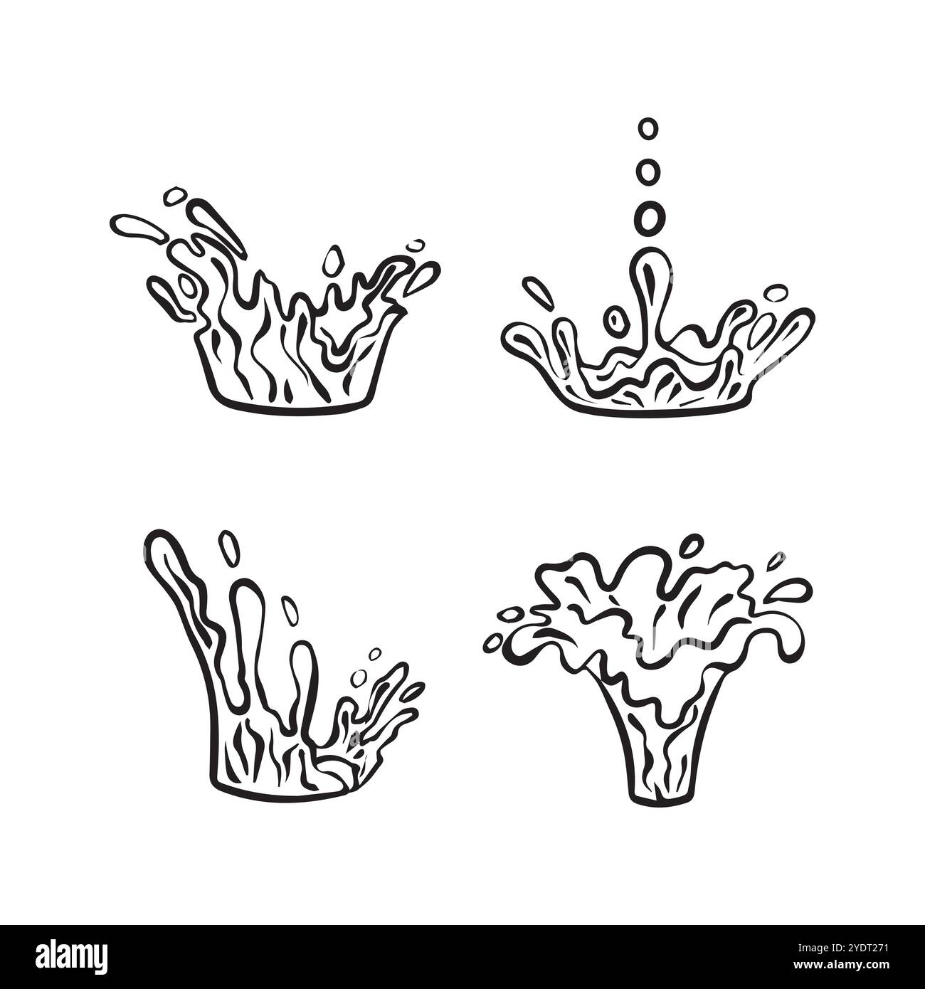 Set of water splash. Outline drawing water splash crown flow with ...