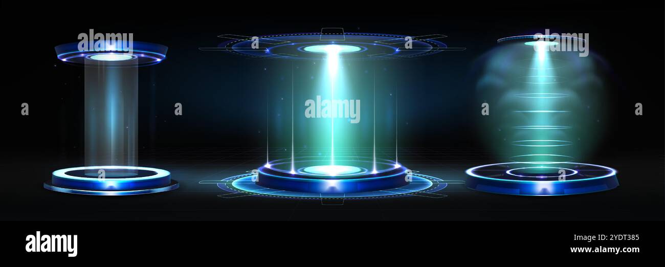 Futuristic hi tech portal with blue neon light glow effect for game ui ...