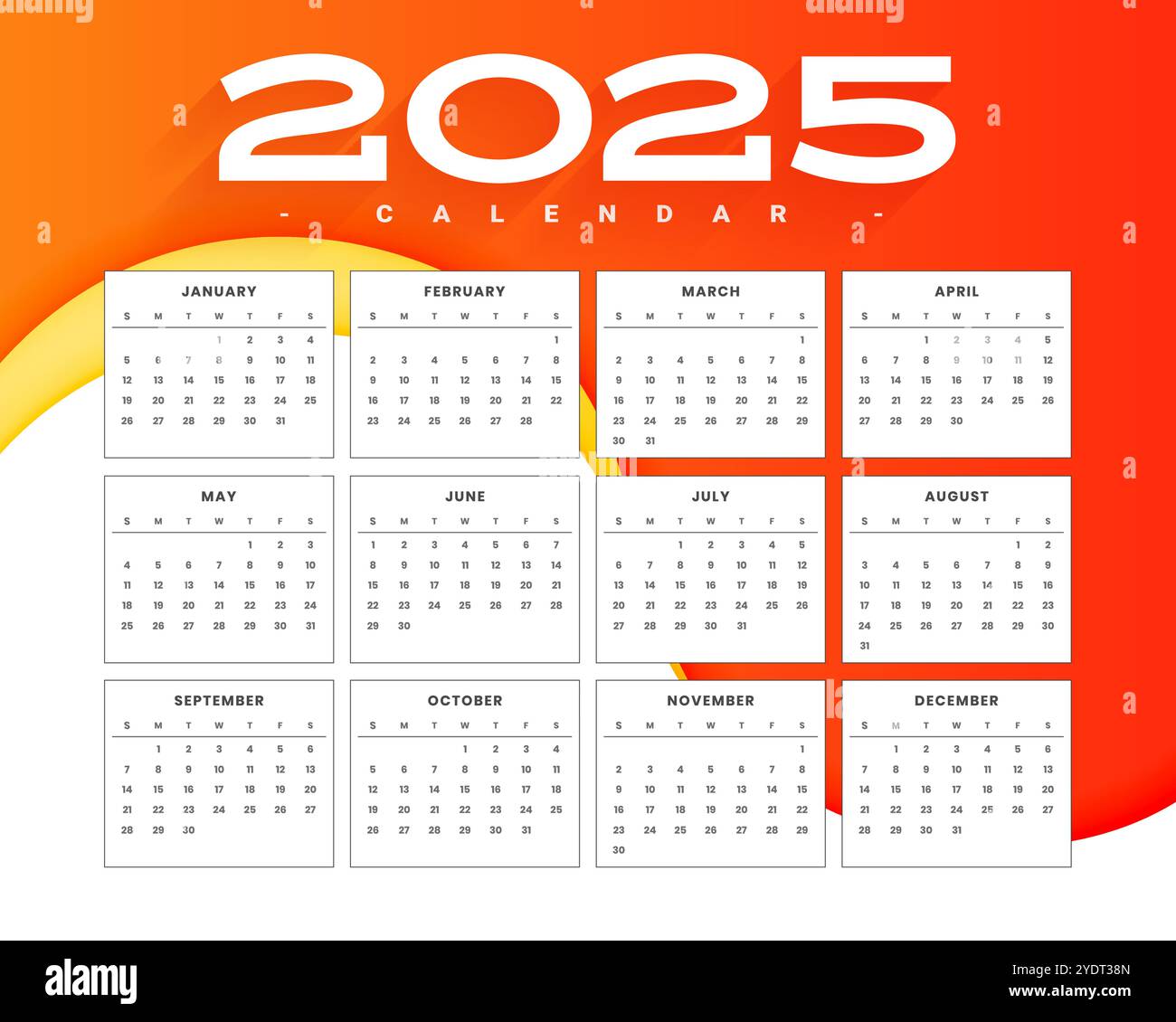 modern style 2025 english calendar template organize office task vector ...