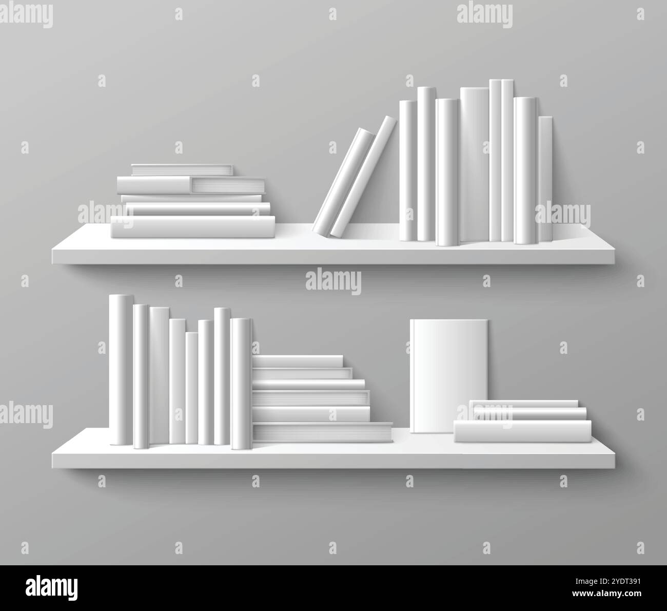 Bookshelf mockup isolated on gray background. Vector realistic ...