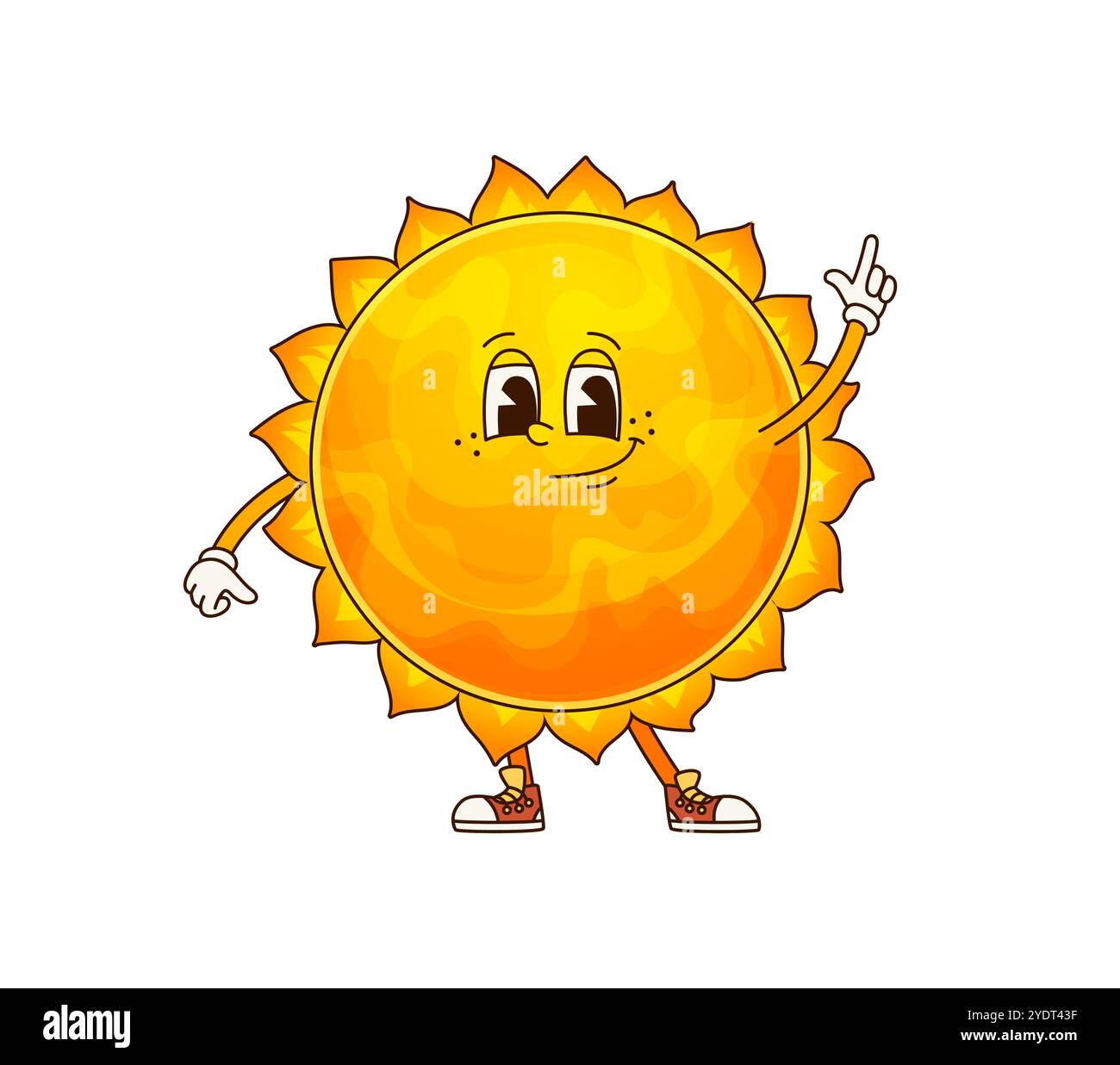 Cartoon sun solar system groovy planet character with cheerful ...