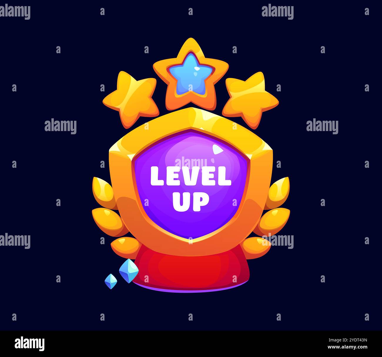 Level Up game reward or rate icon for rank badge or victory shield, vector banner. Level Up ...