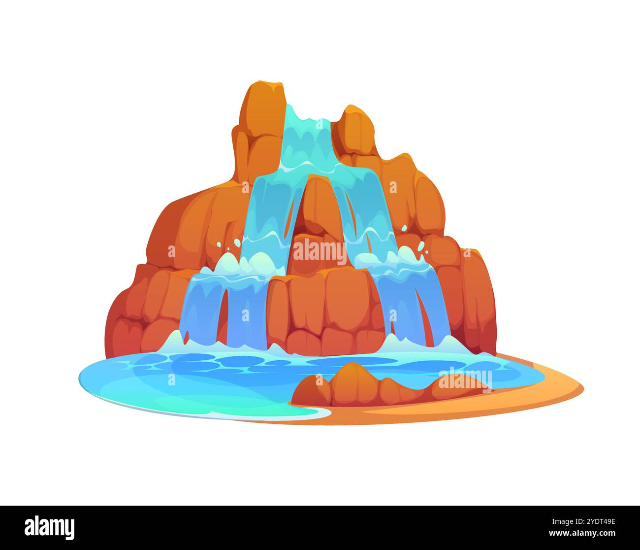 Cartoon waterfall, water cascade. Vector splashing streams and jets of ...
