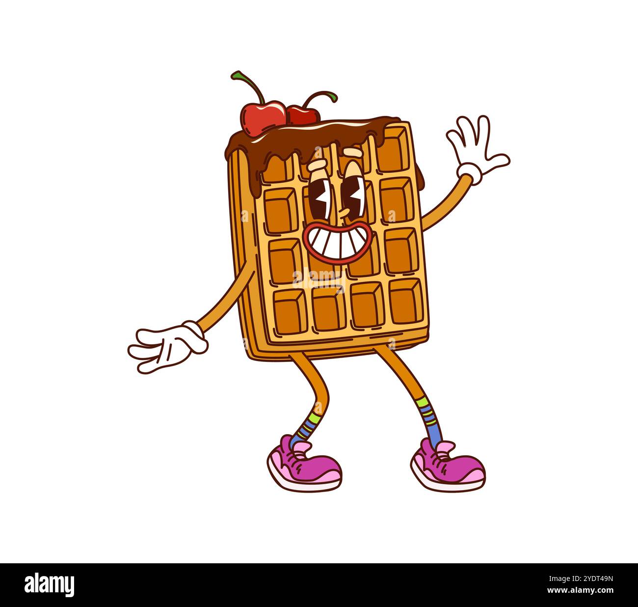 Groovy Belgian waffle funny hippie dessert, sweet character with ...