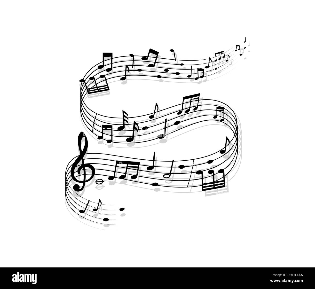 Song waves with music notes on wavy musical staff for concert, vector ...