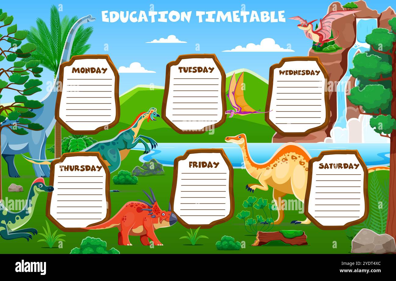 Education timetable schedule with prehistoric dinosaurs. Vector ...