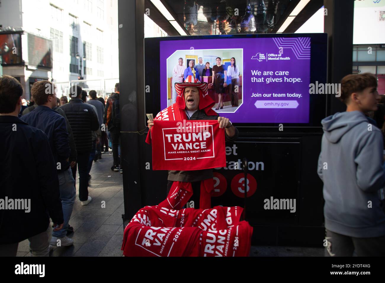 New York, NY. October 27th, 2024. Trump supporters line up for entry ...